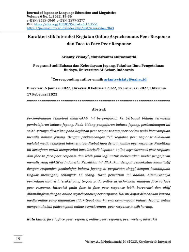 Karakteristik Interaksi Kegiatan Online Asynchronous Peer Response Dan Face To Face Peer | PDF ...