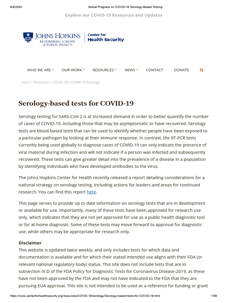 TABEL SEROLOGY Global Progress On COVID-19 Serology-Based Testing | PDF ...