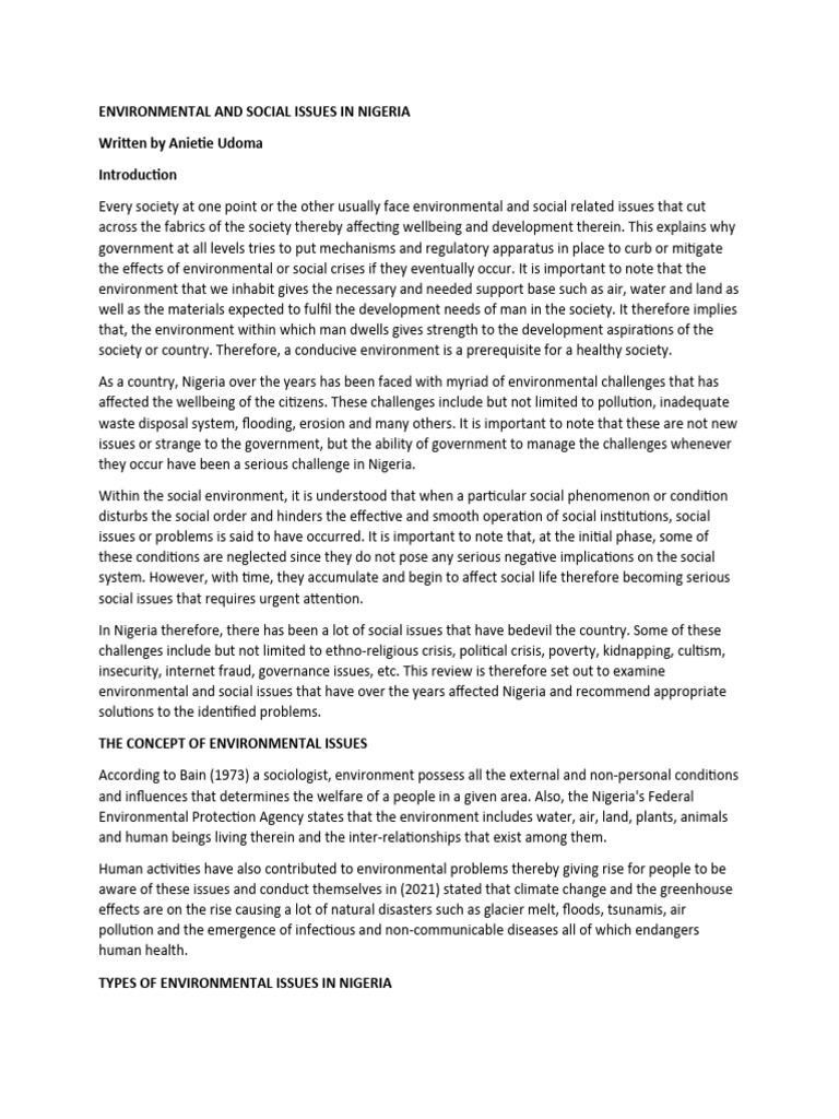 Environmental and Social Issues in Nigeria | PDF | Pollution | Human ...