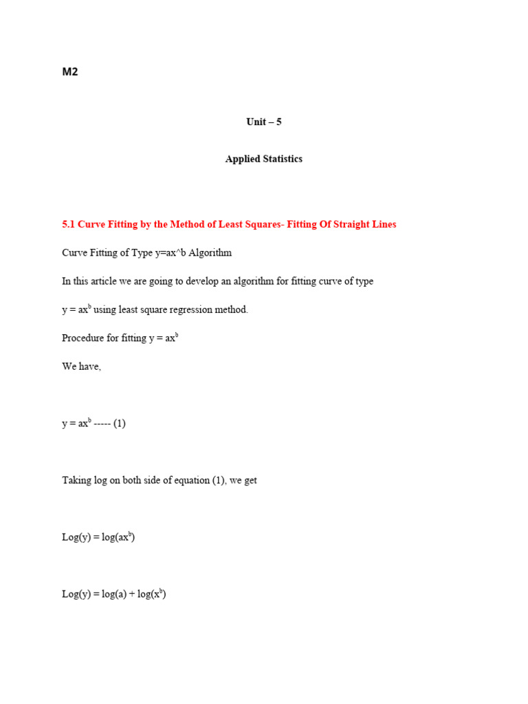 5.1 Curve Fitting by The Method of Least Squares-Fitting of Straight ...