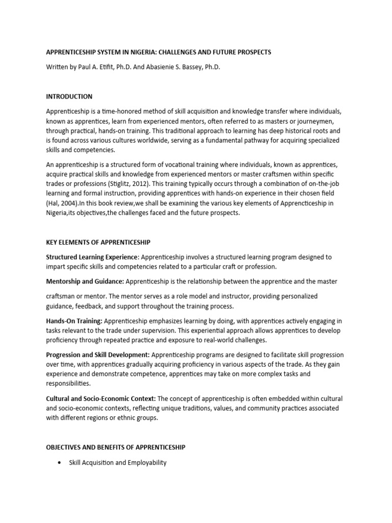 Apprenticeship System in Nigeria | PDF | Apprenticeship | Mentorship