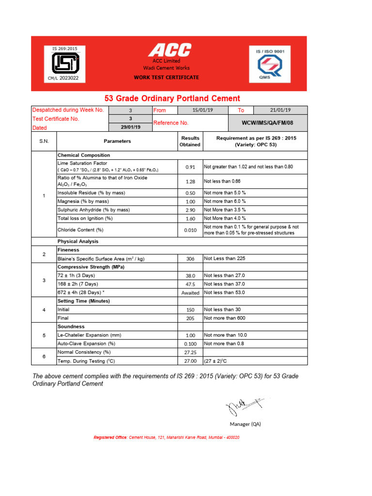 Acc Opc 53 3 2019 | PDF | Cement | Building Materials