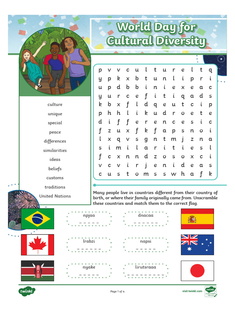 Search For Celebrating Cultural Diversity Activity Sheets Resources | PDF