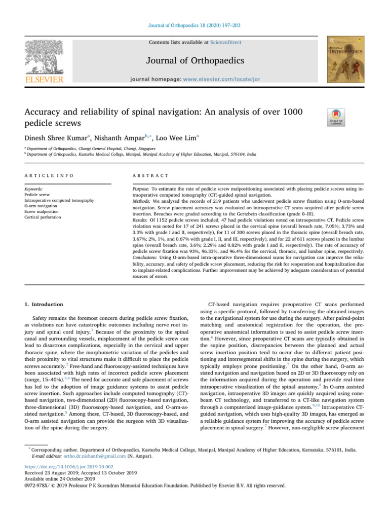 Accuracy and Reliability of Spinal Navigation An Analys 2020 Journal of ...