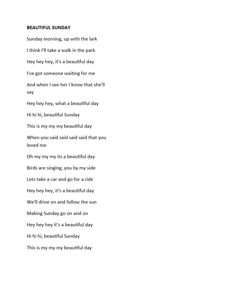 Beautiful Sunday Lyrics Overview | PDF | Poetry