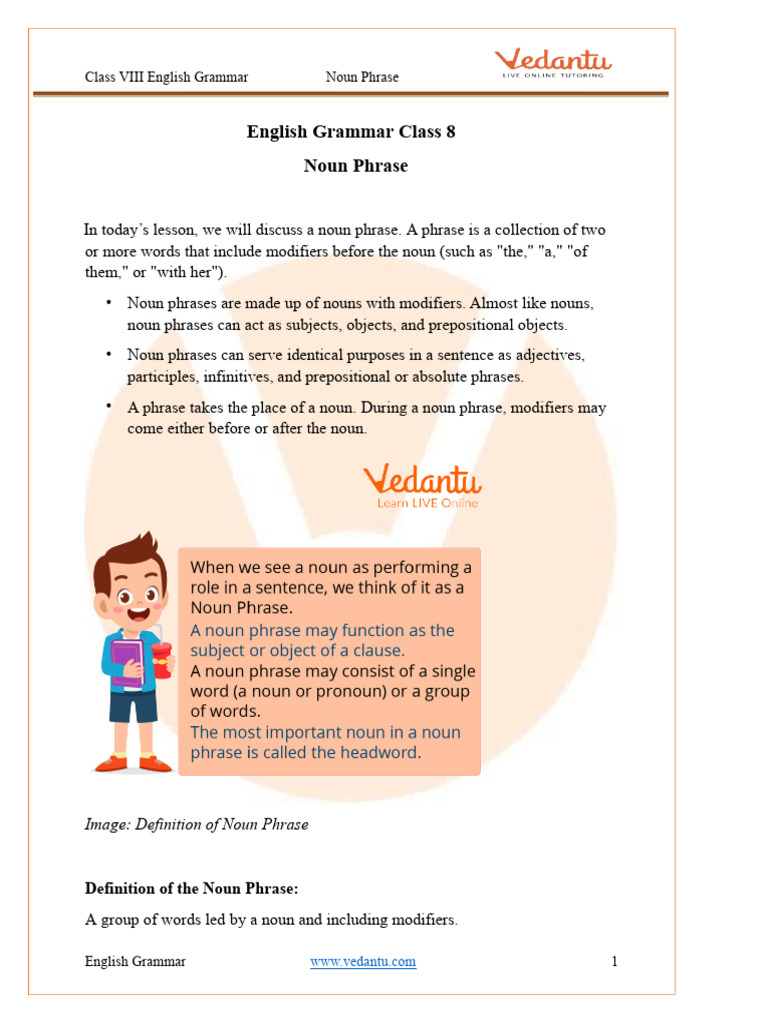 Class 8 English Grammar Ncert Solutions Noun Phrase | PDF | English ...