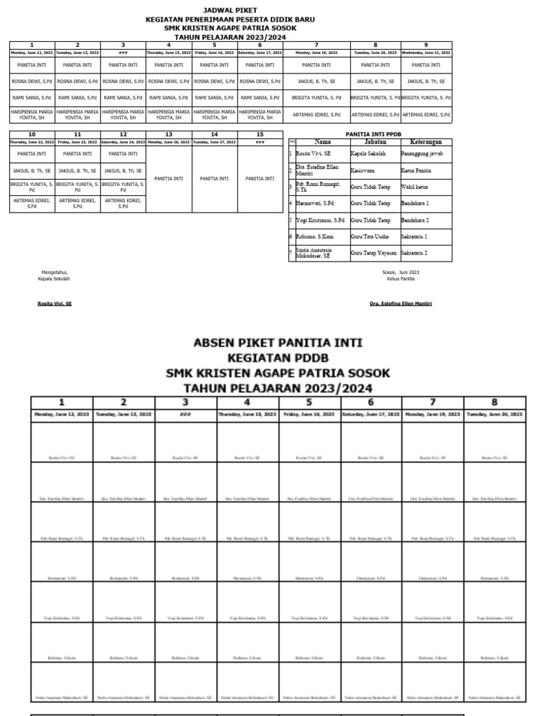 Jadwal Dan Absen Panitia PDDB 2023-2024.. | PDF