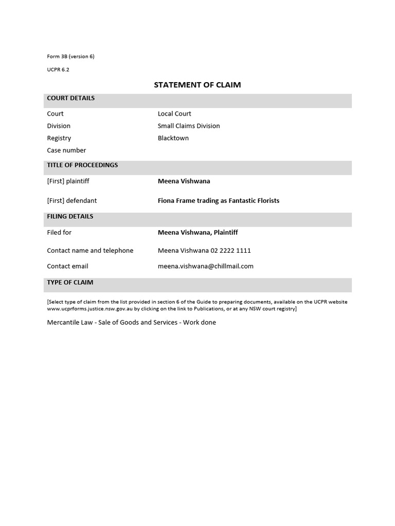 Sample Statement of Claim - Debt | PDF | Default Judgment | Civil Law ...