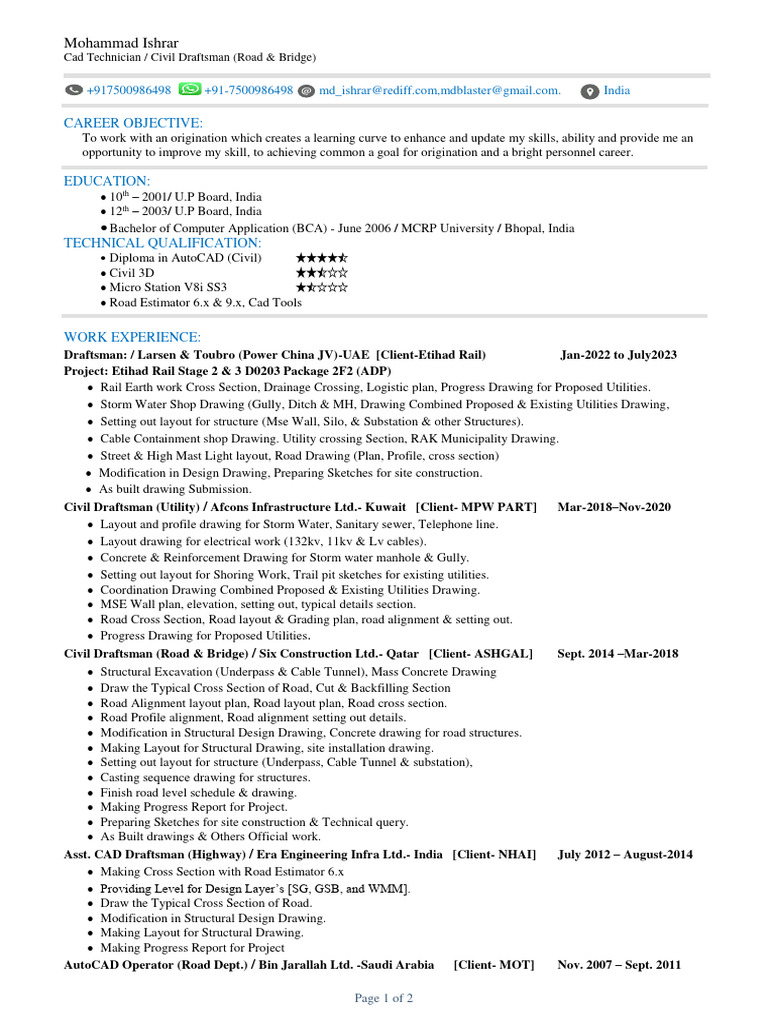 CAD TECHNICIAN Civil Draftsman Road Bridge | PDF | Technical Drawing ...