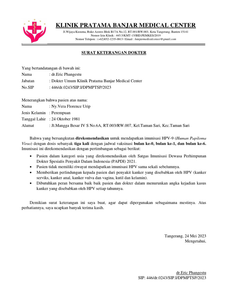 Surat Keterangan Rekomendasi Vaksin Pdf