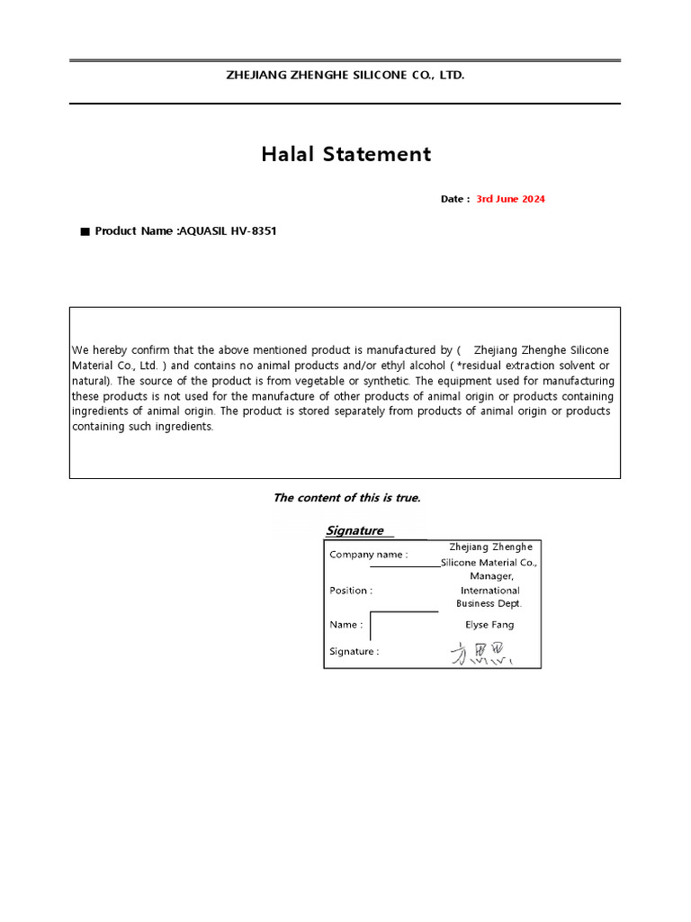 Halal Statement HV 8351 | PDF | Wellness