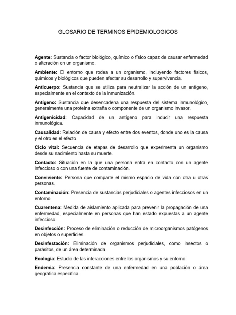 Glosario de Términos Epidemiológicos | PDF | Infección | Epidemiología