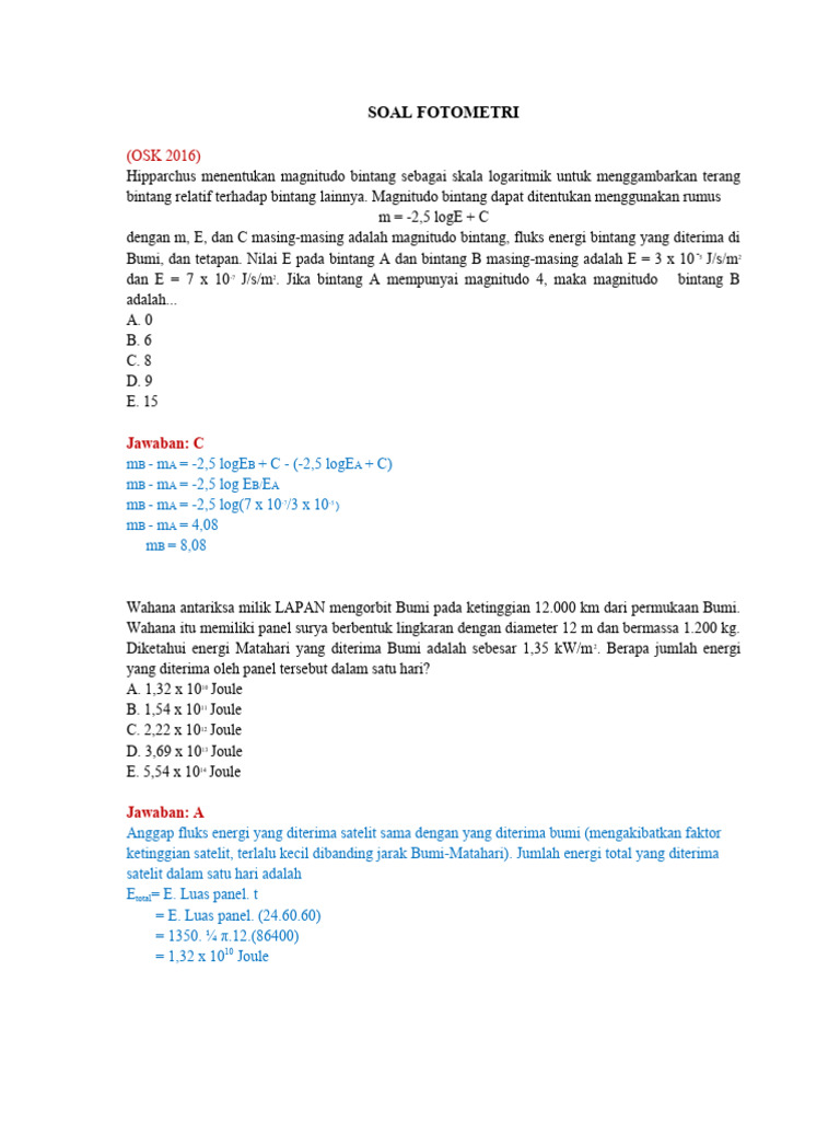 (Osk) Soal Fotometri | PDF | Metode & Bahan Ajar | Sains & Matematika