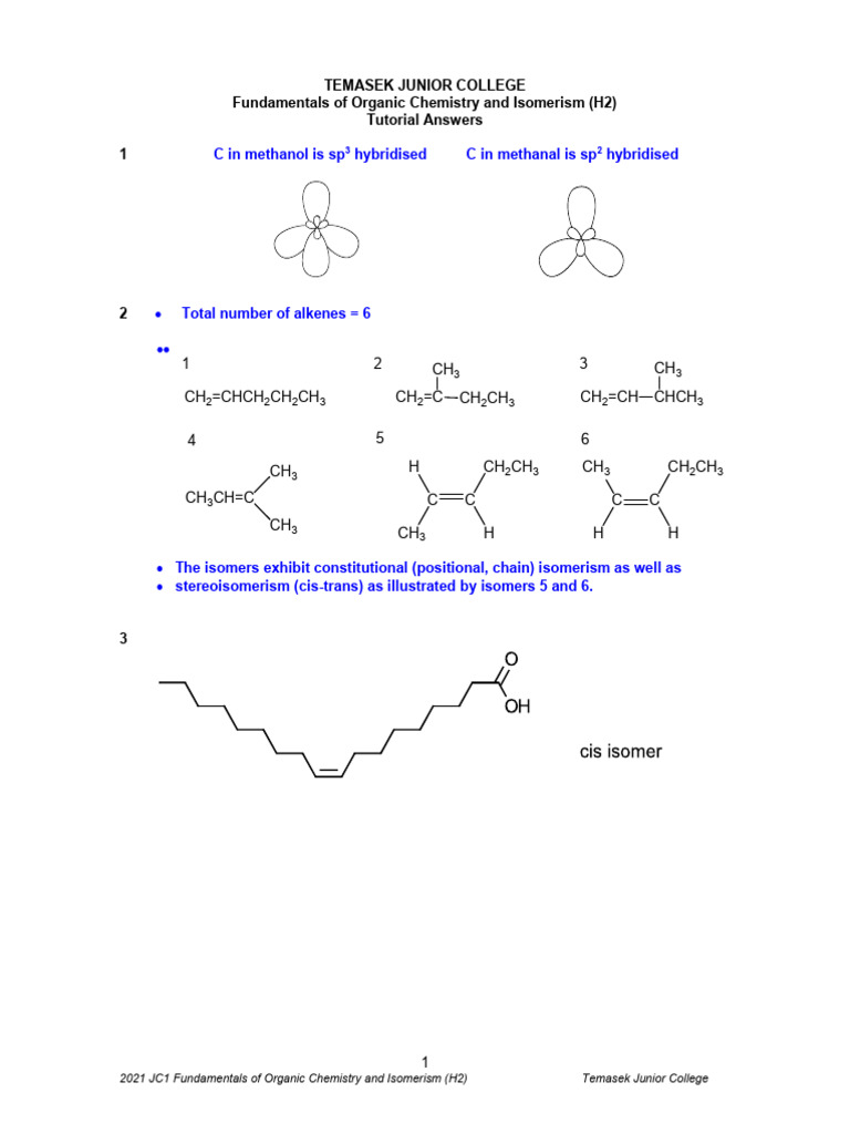 2021 Fundamentals of Organic Chemistry and Isomerism Tutorial (H2) (Ans Only) | PDF | Isomer ...