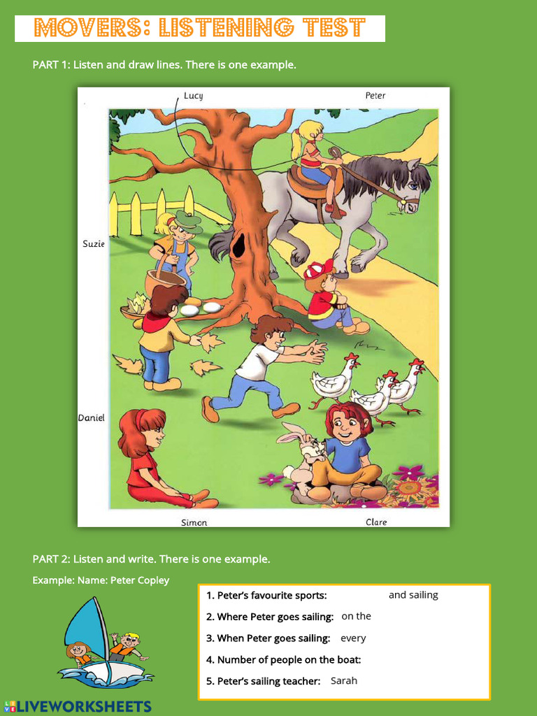 PART 1: Listen and Draw Lines. There Is One Example.: Example: Name ...