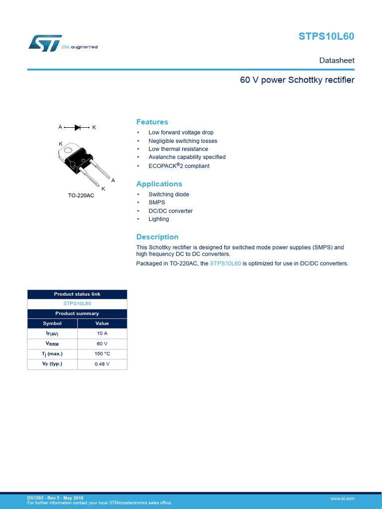 stps10l60REC | PDF | Rectifier | Electromagnetism