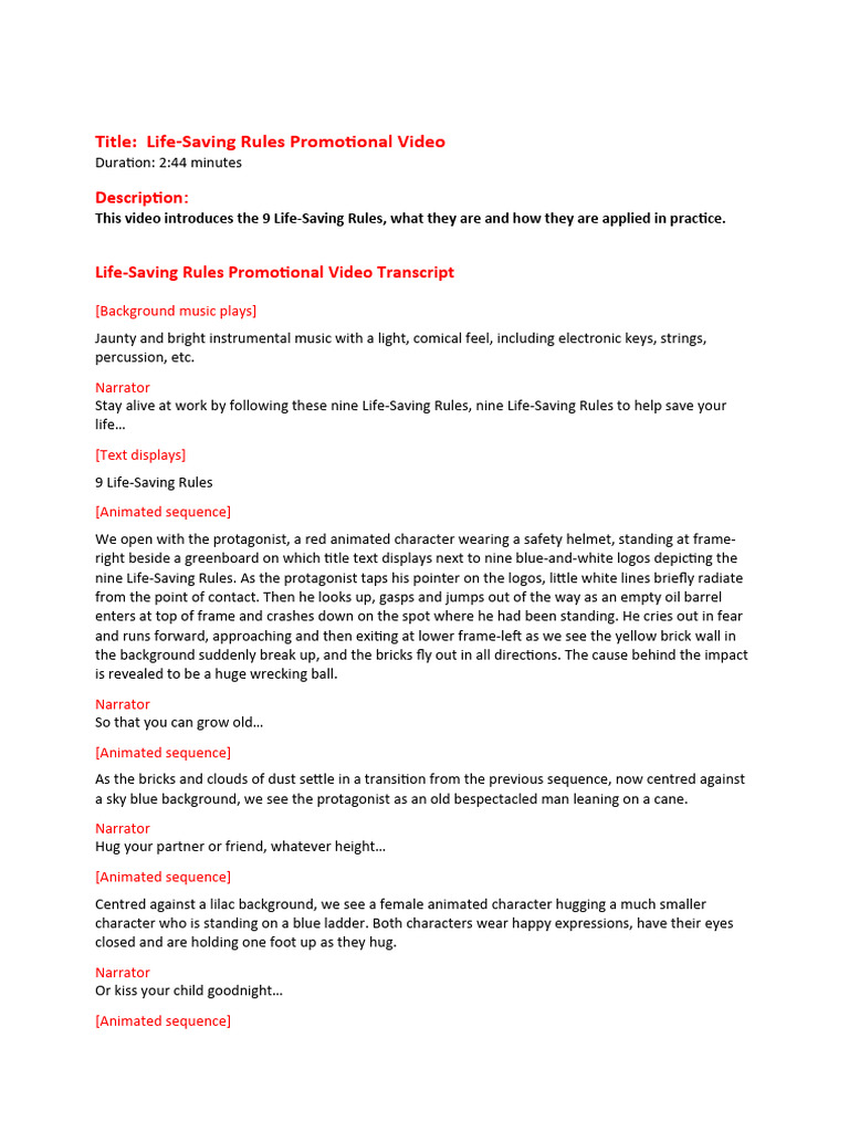 EnglishAccessibilityScript Life-Saving Rules Promotional Video | PDF ...