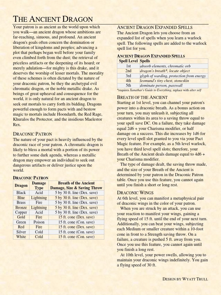 The Ancient Dragon Patron | PDF | Wizards Of The Coast | Dungeons & Dragons