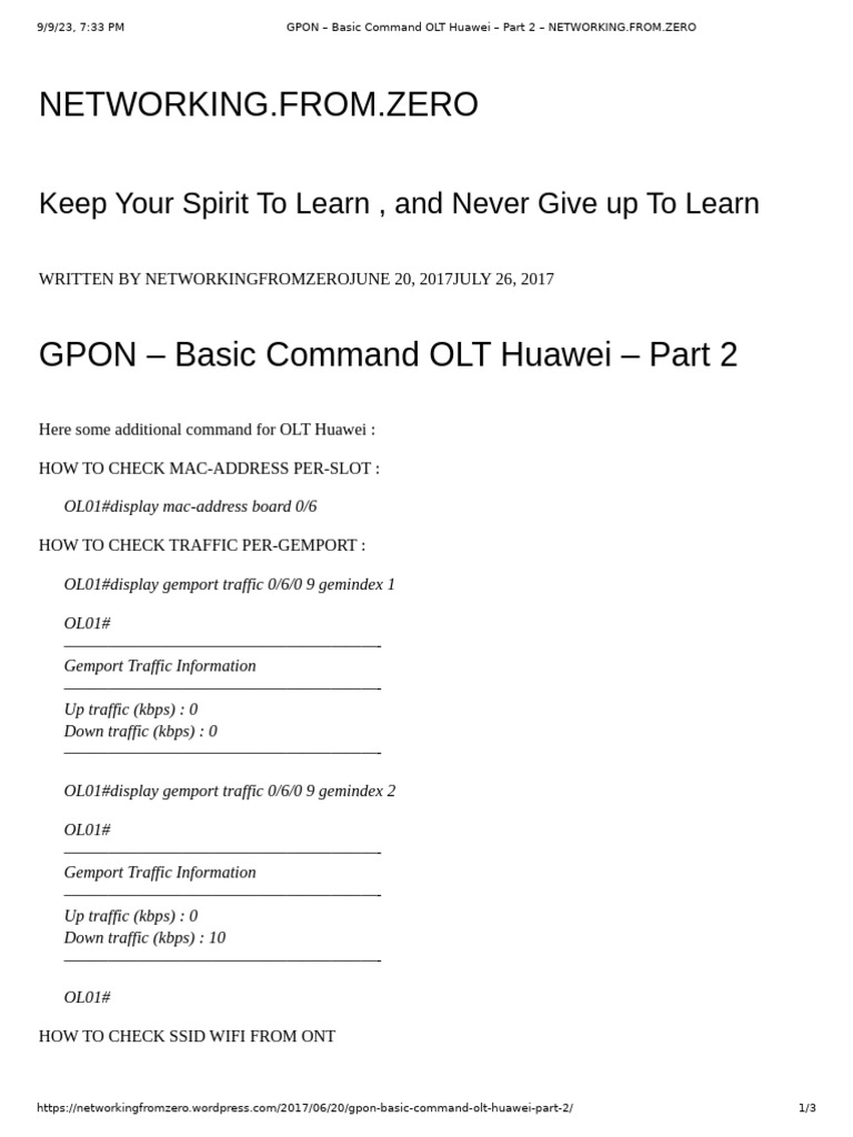 GPON - Basic Command OLT Huawei - Part 2 - NETWORKING - FROM.ZERO | PDF | Wireless Lan | Computing