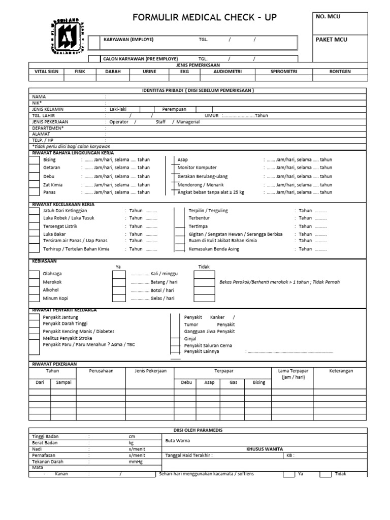Formulir Medical Check Up 2003 | PDF