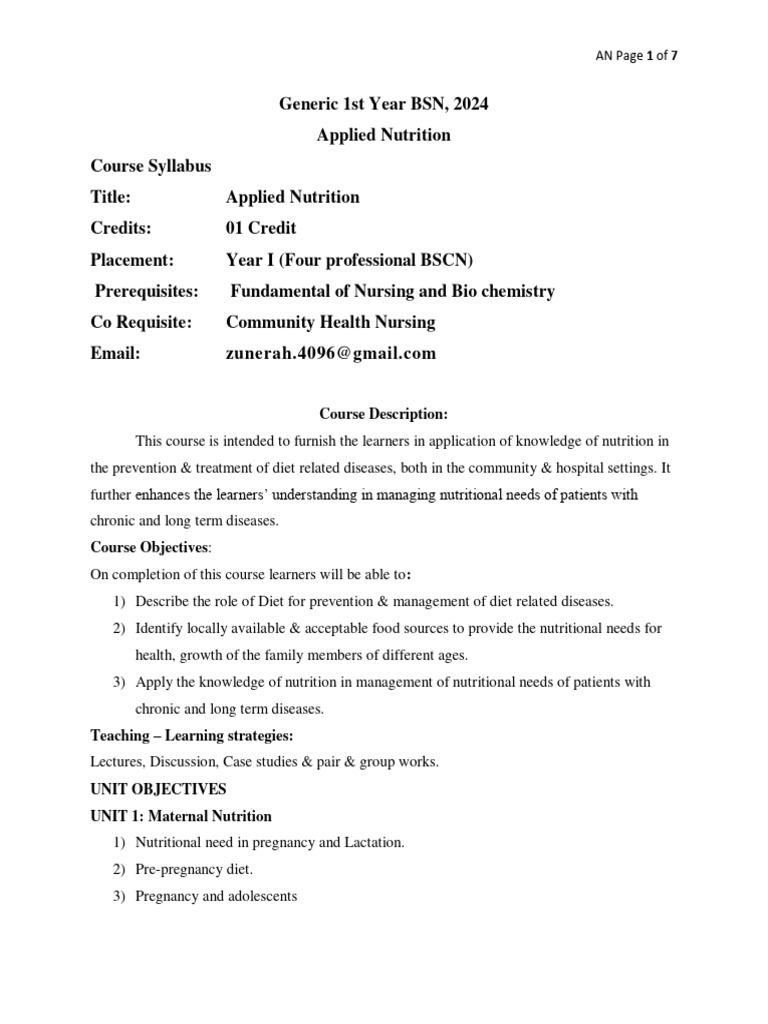 Applied Nutrition Course Syllabus 2024 | PDF | Cirrhosis | Weight ...