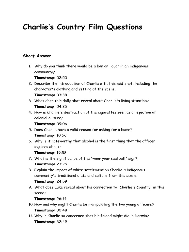 Charlie's Country Film Questions | PDF
