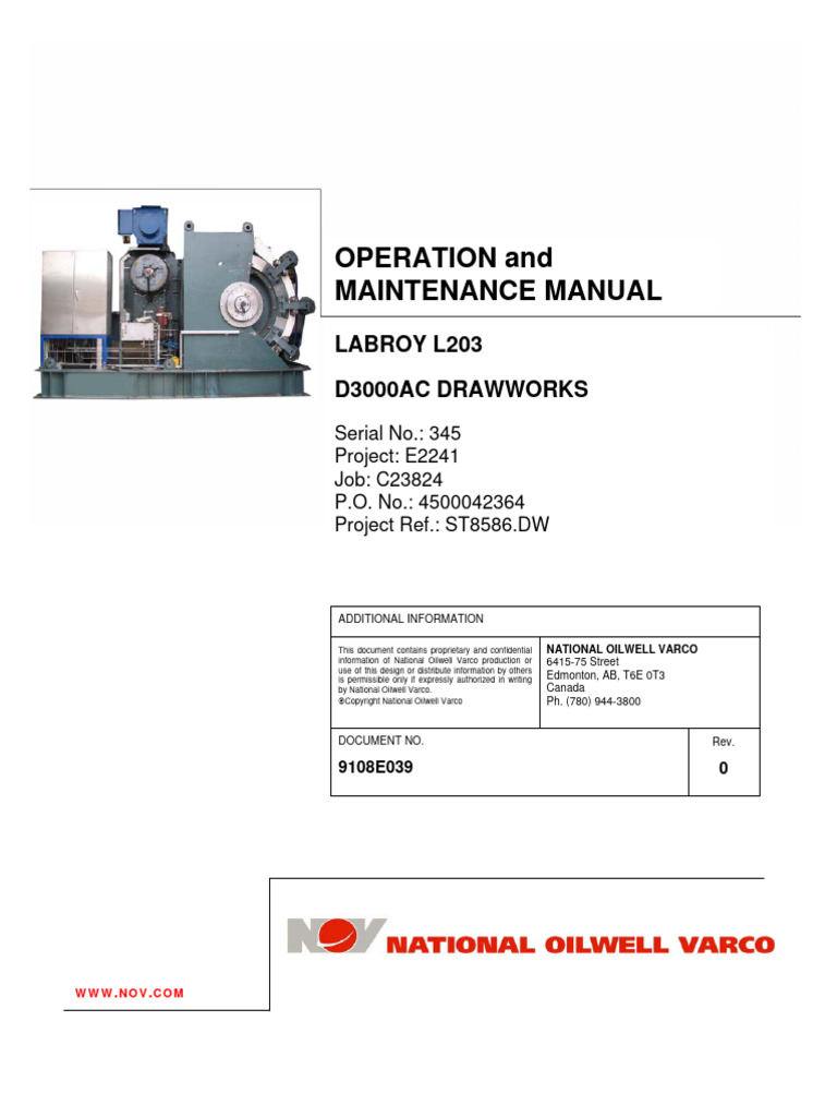 S0101293, 9108E039, Operation Manual, Rev 0, 9108E039 - LABROY L203 ...