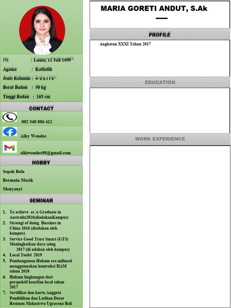 Profil CV Maria Goreti Andut | PDF