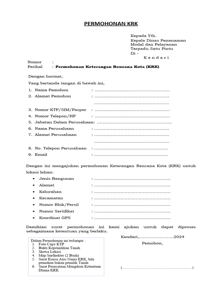 Permohonan KRK 2024 | PDF