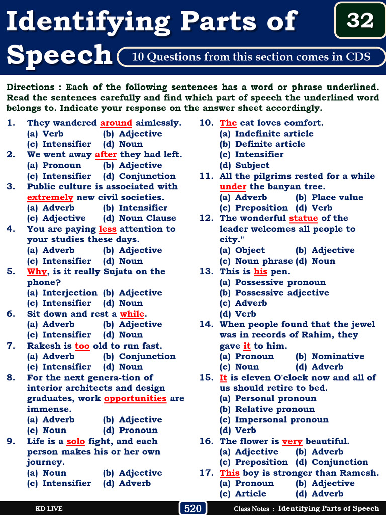 Chapter - 32 Identifying Parts of Speech 20230403121445 | PDF | Part Of ...