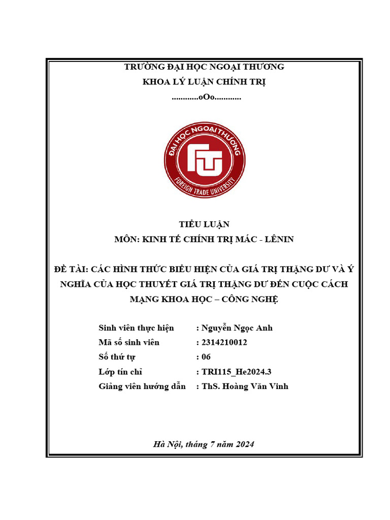 Tiểu Luận KTCT | PDF