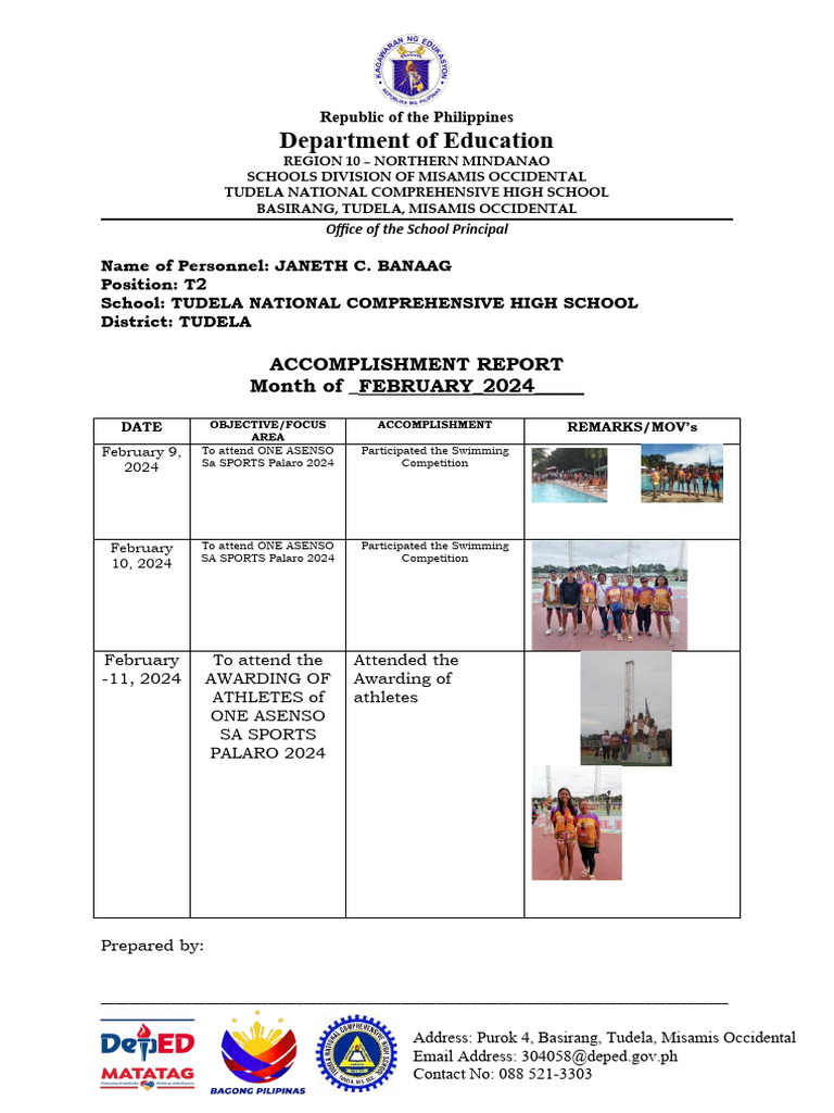 Accomplishment Report Template | PDF | Educational Buildings ...