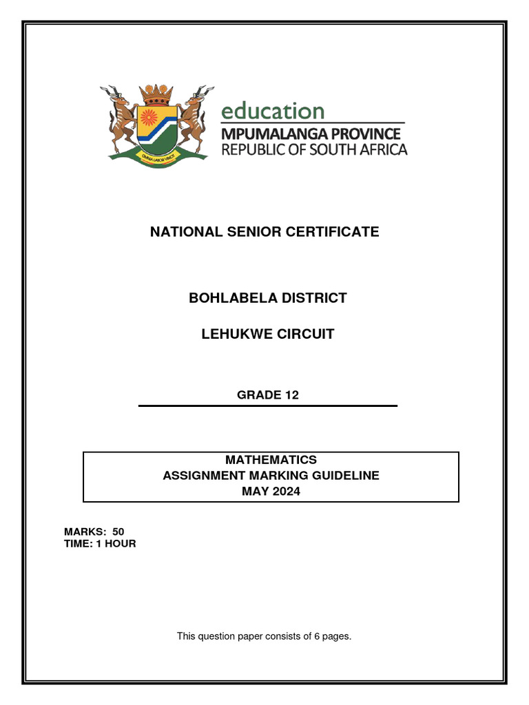 Marking Guide For Term 2 Grade 12 Assignment 2024 | PDF | Euclidean ...