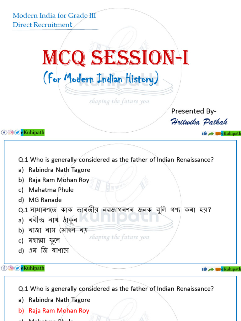 Modern History - MCQ Session - 1 | PDF