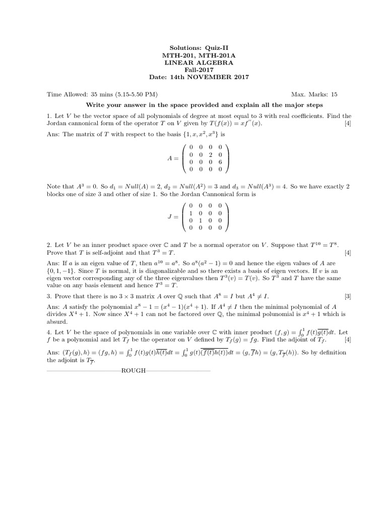 Quiz 2 mth201 Solutions | PDF | Eigenvalues And Eigenvectors | Basis (Linear Algebra)