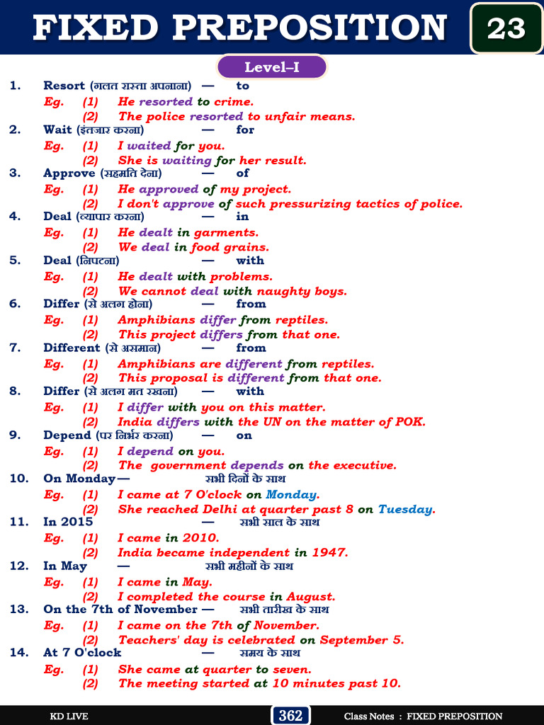 Chapter_-_23__Fixed_Preposition_and_Exercise_20230712023140 | PDF | Workweek And Weekend | Feeling
