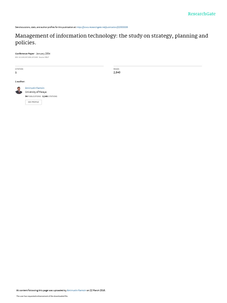 Management of Information Technology The Study On | PDF | Strategic ...