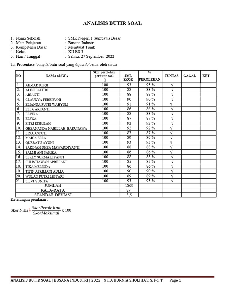 Analisis Butir Soal 1 | PDF
