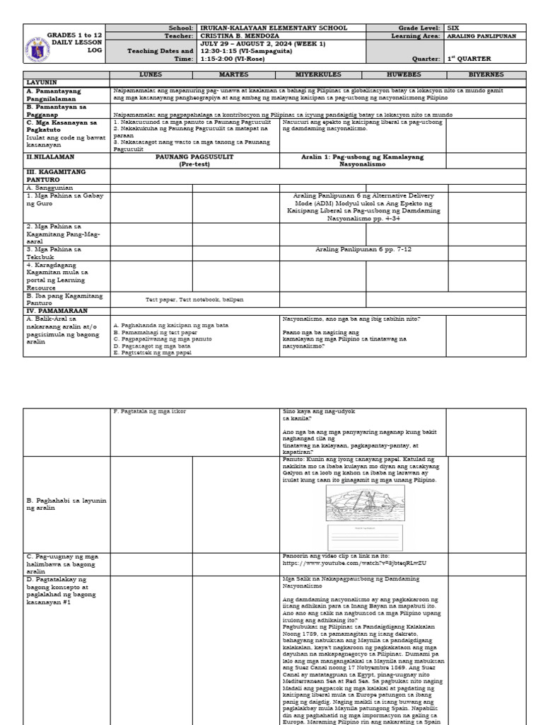 Dll-Ap 6 - Q1 - Week 1 | PDF