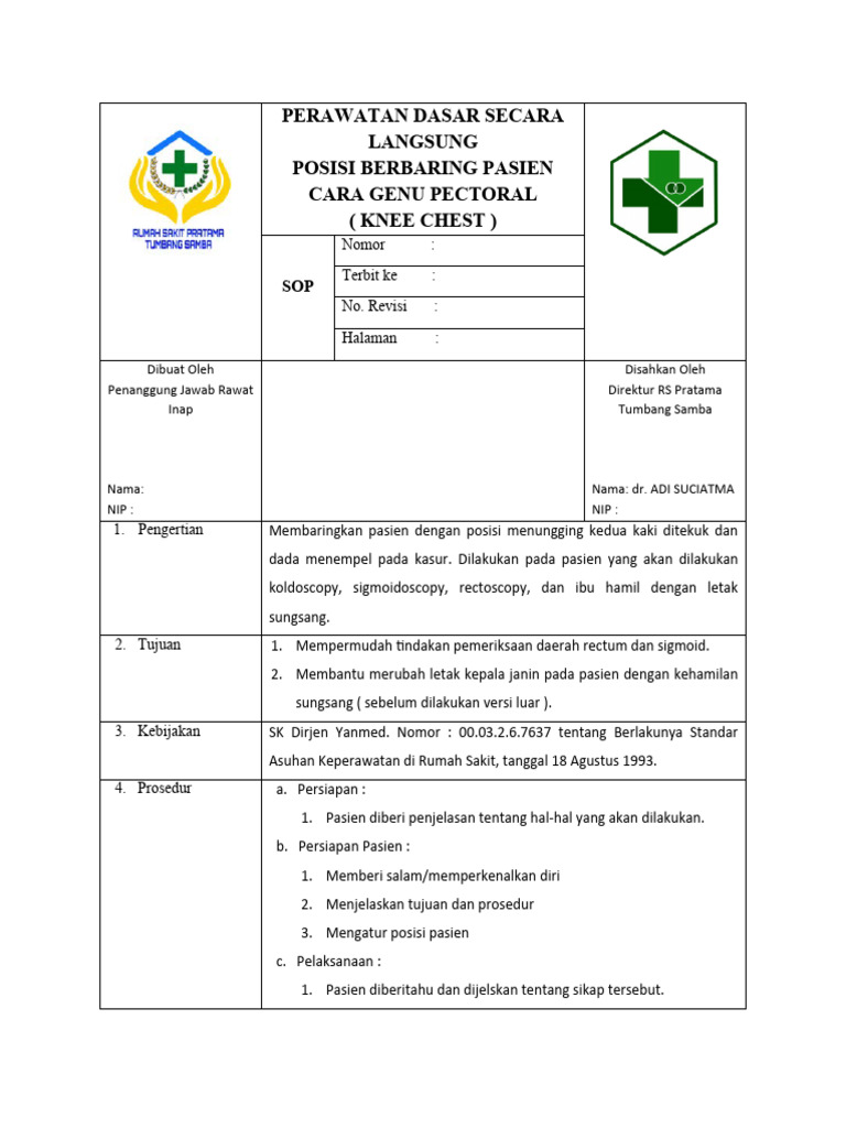 Sop Posisi Berbaring Pasien Cara Genu Pectoral | PDF