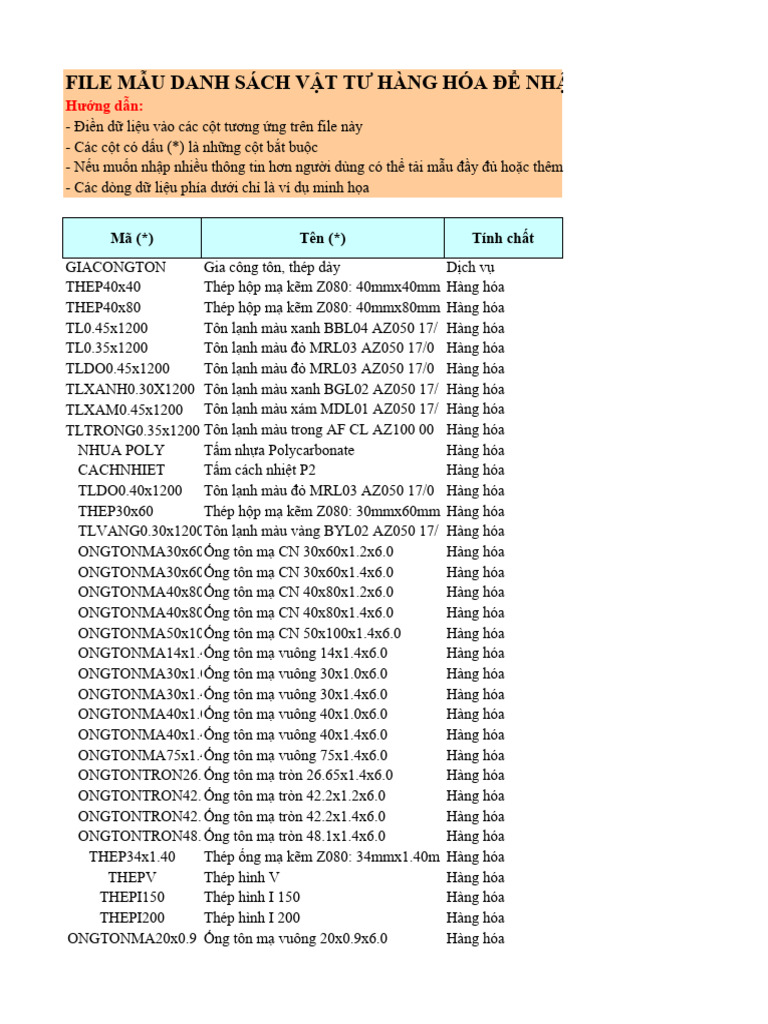 Mau Danh Muc Vat Tu Hang Hoa | PDF