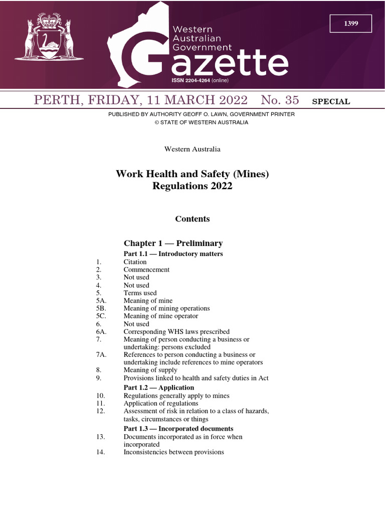 WA Work Health & Safety Regulations 2022 | PDF | Occupational Safety ...