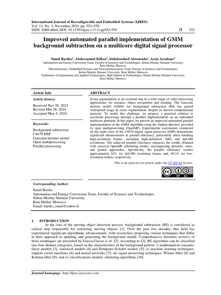 Improved Automated Parallel Implementation of GMM Background Subtraction On A Multicore Digital ...