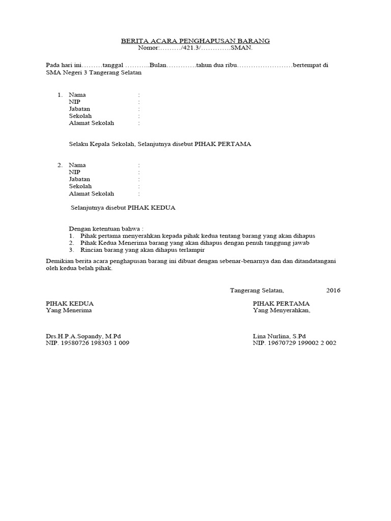 Berita Acara Penghapusan Barang | PDF