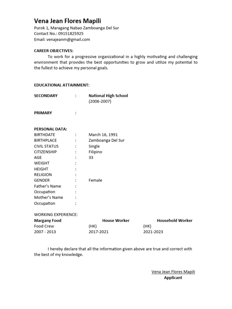 Vena Jean Mapili Resume Overview | PDF
