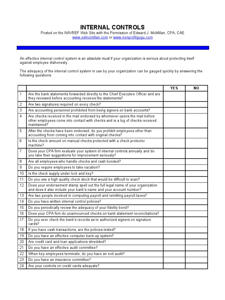 Internal Controls Checklist | PDF