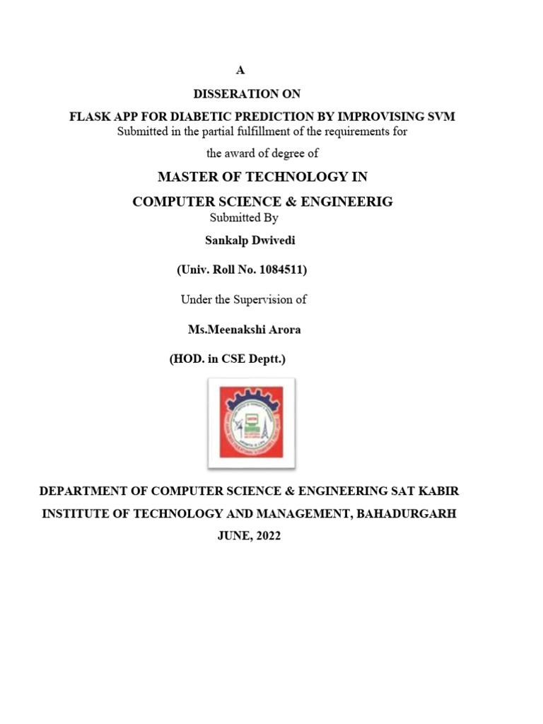 A Dissertation On | PDF | Support Vector Machine | Diabetes
