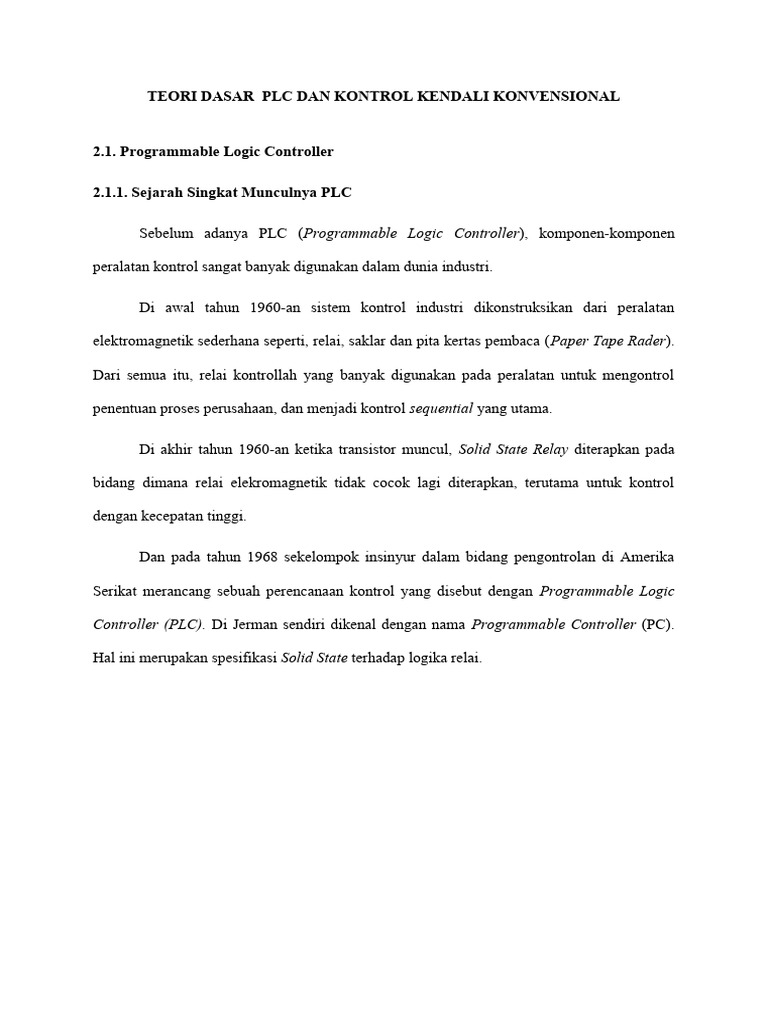Teori Dasar PLC Dan Kontrol Kendali Konvensional | PDF