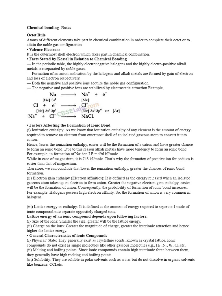Chemical Bonding | PDF | Chemical Polarity | Ionic Bonding