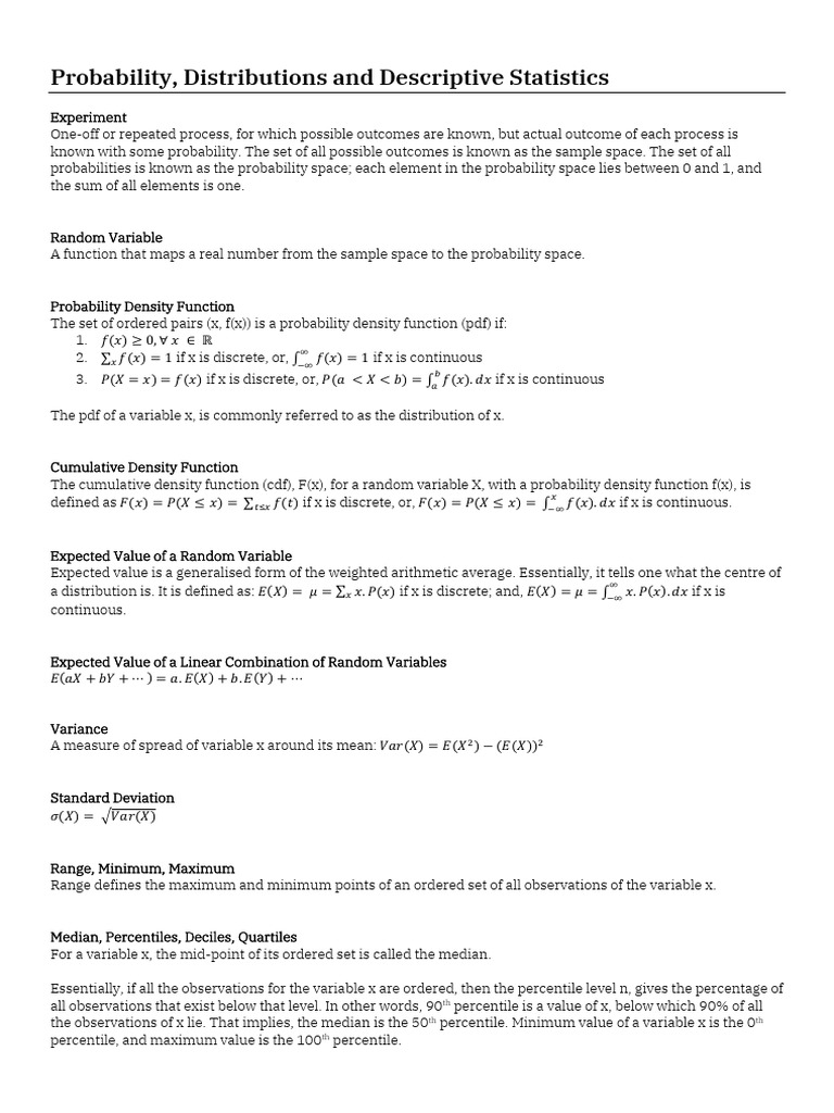 Probability and Descriptive Statistics Guide | PDF | Probability ...